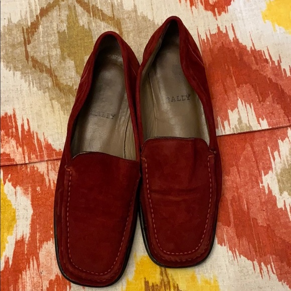 Shoes | Bally Red Suede Loafer Shoes For Women | Poshmark